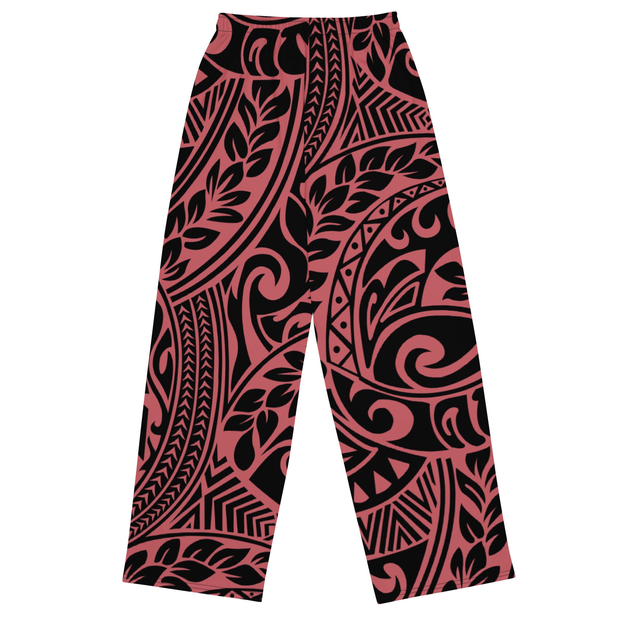Polynesian Tribal in Black and Mandy Pink Unisex Wide-leg Pajama Pants ...