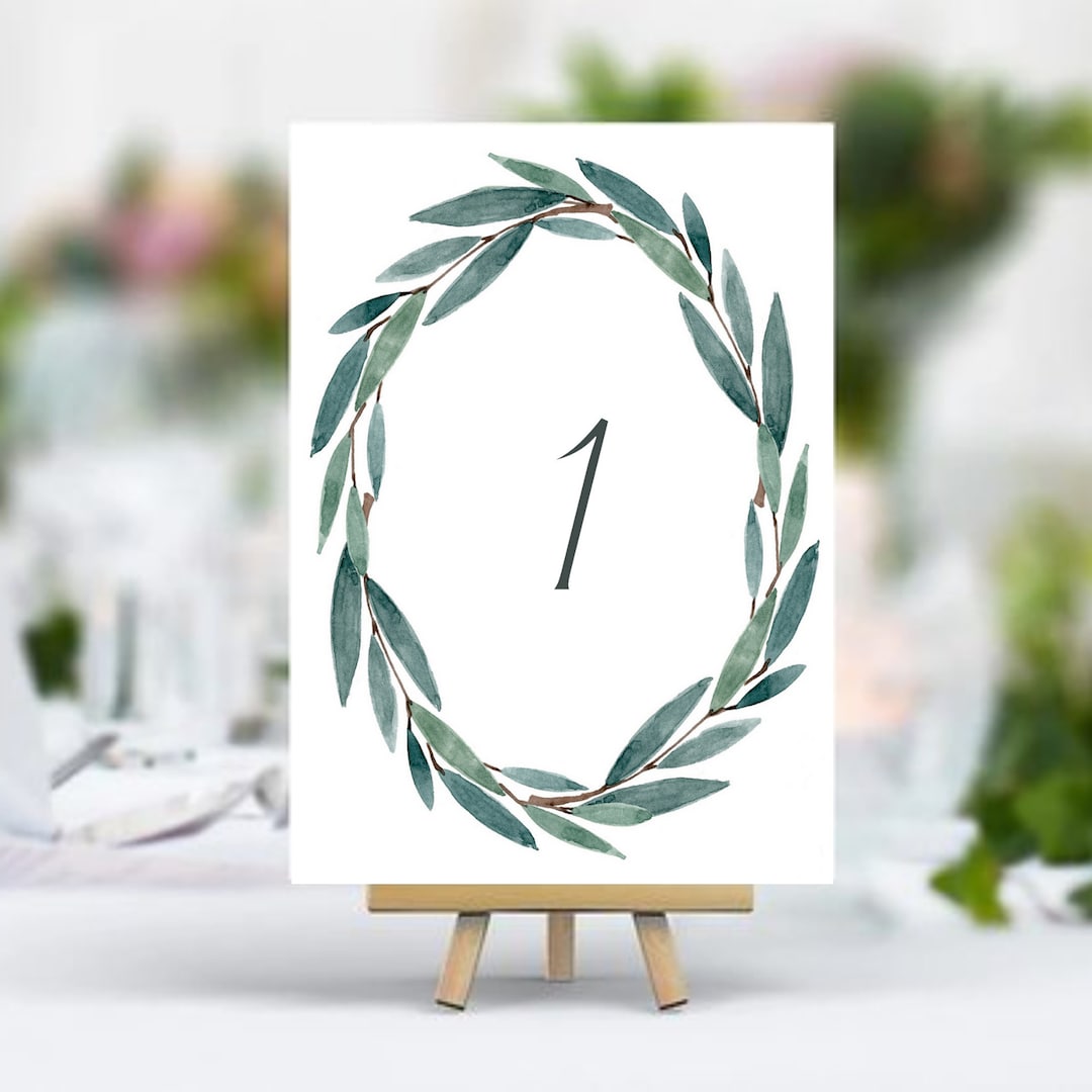 Watercolor Eucalyptus Wedding Table Number Cards 1-25 (digital Download ...