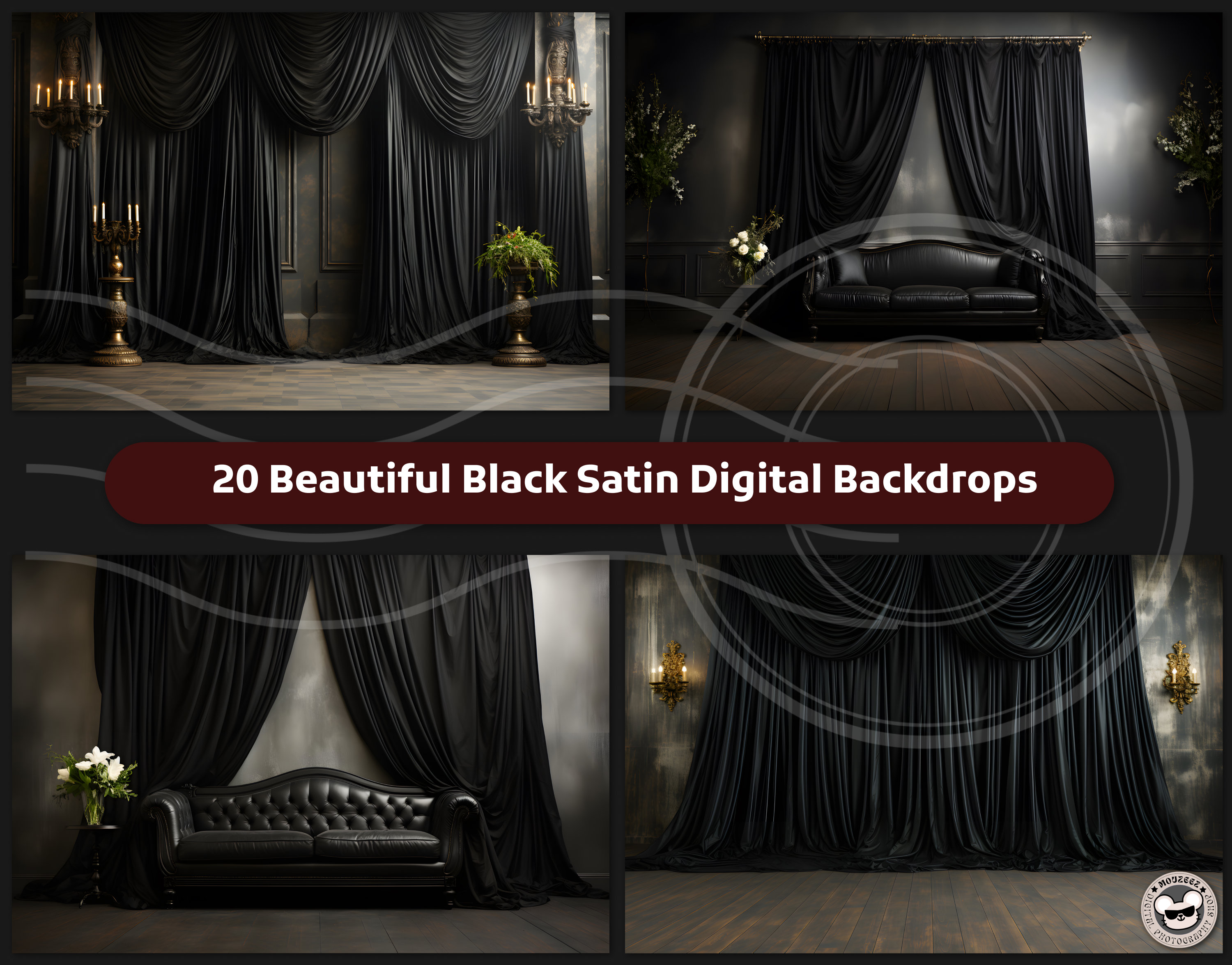 20 Satin Black Digital Photography Backdrops. High Quality Studio ...