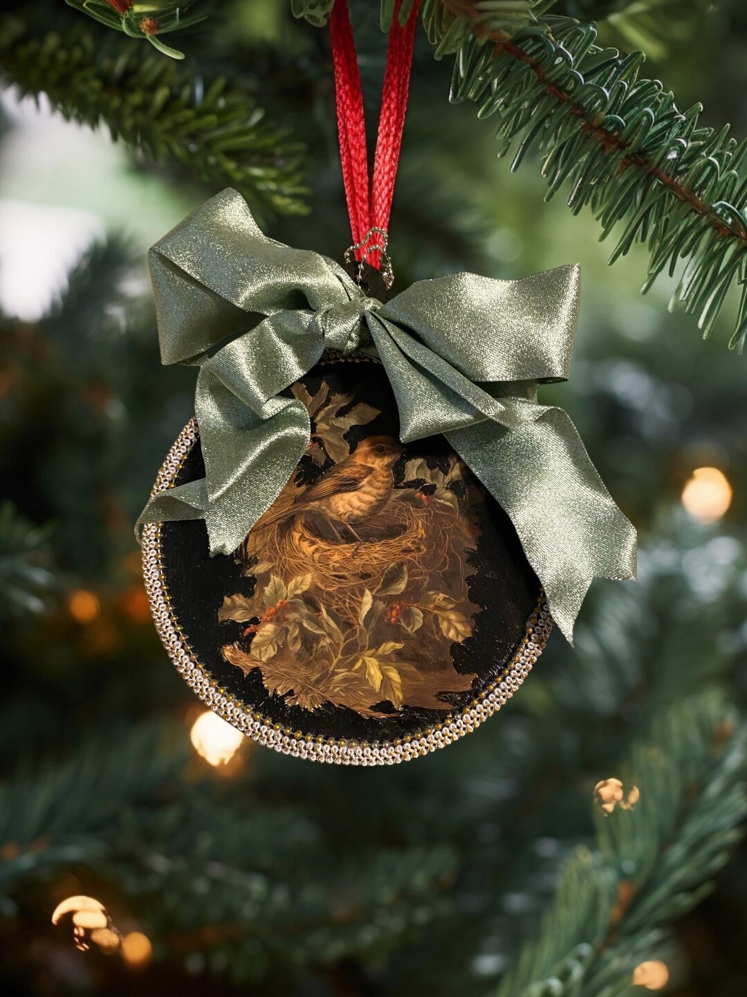 Green and Black Round Flat Wooden Ornament - Etsy