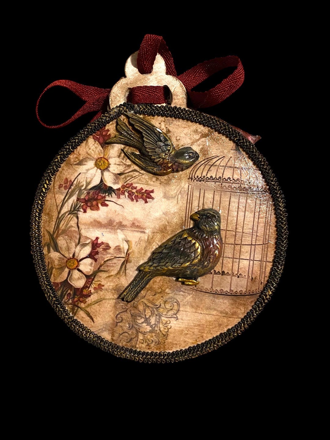 Bird Cage Round Flat Wooden Ornament - Etsy