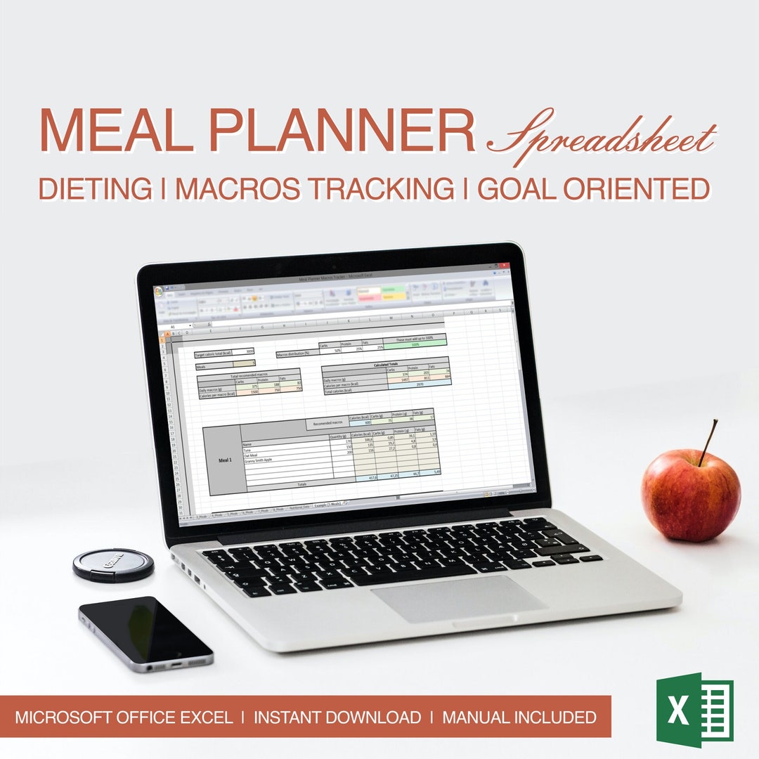 Meal Planner Spreadsheet Dieting Macros Tracking & Goal - Etsy UK