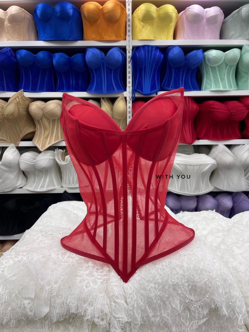 Red Sheer Mesh Corset Top, Handmade Rave Bustier - Etsy Australia