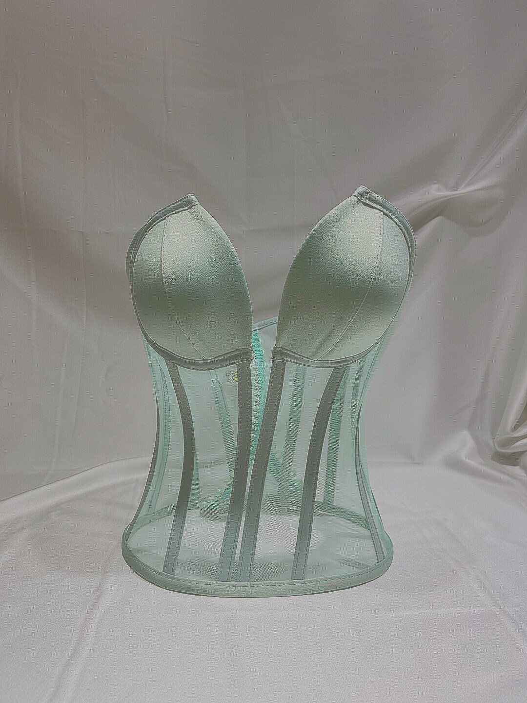 Green Mesh Over Bust Corset | Handmade Bridal Lingerie - Etsy