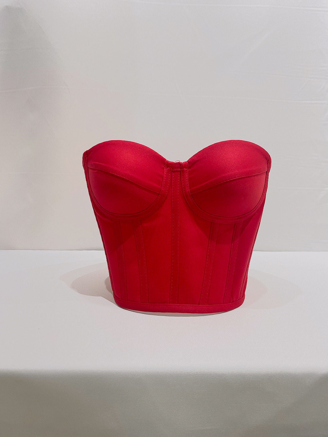 Red Satin Corset Top: Short Bridal Bustier - Etsy
