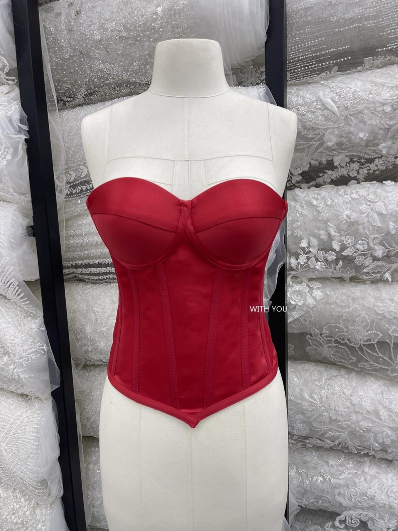 Red Satin Bridal Corset Top: Elegant Lace up Bustier for Party or Daily ...