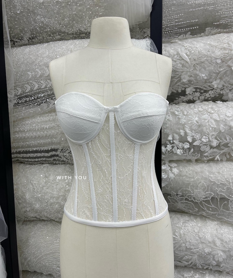 White Lace Bridal Corset Top: Strapless Bustier, Wedding Reception ...