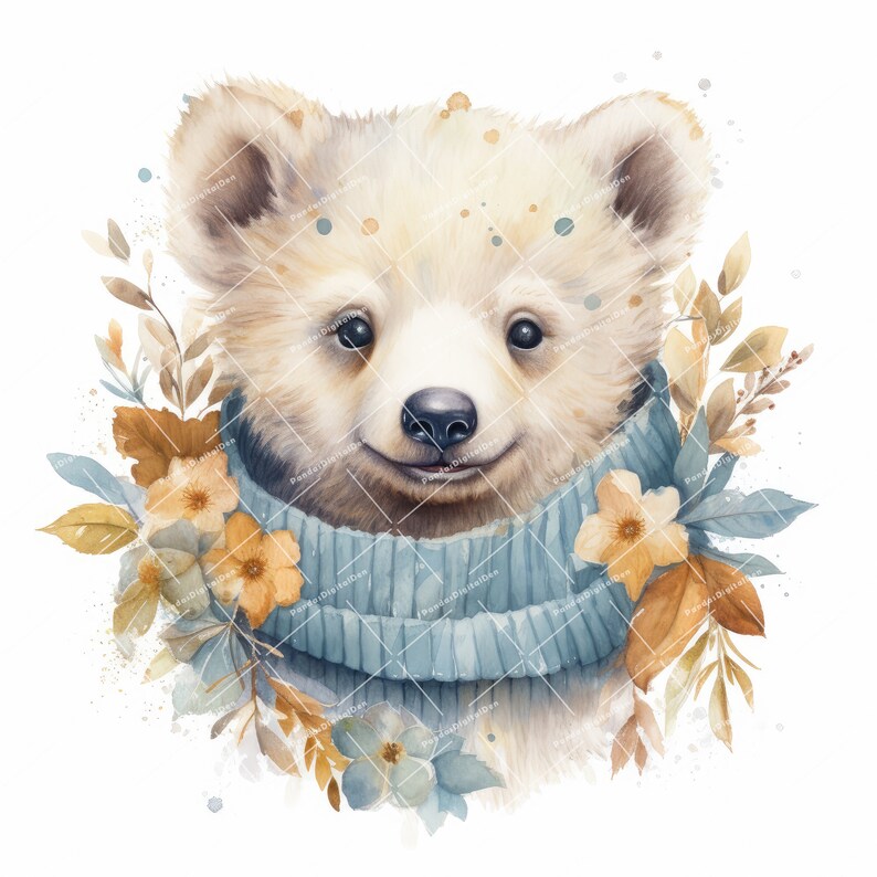Watercolor Cute Baby Bear Clipart for Digital Invitations, Digital ...