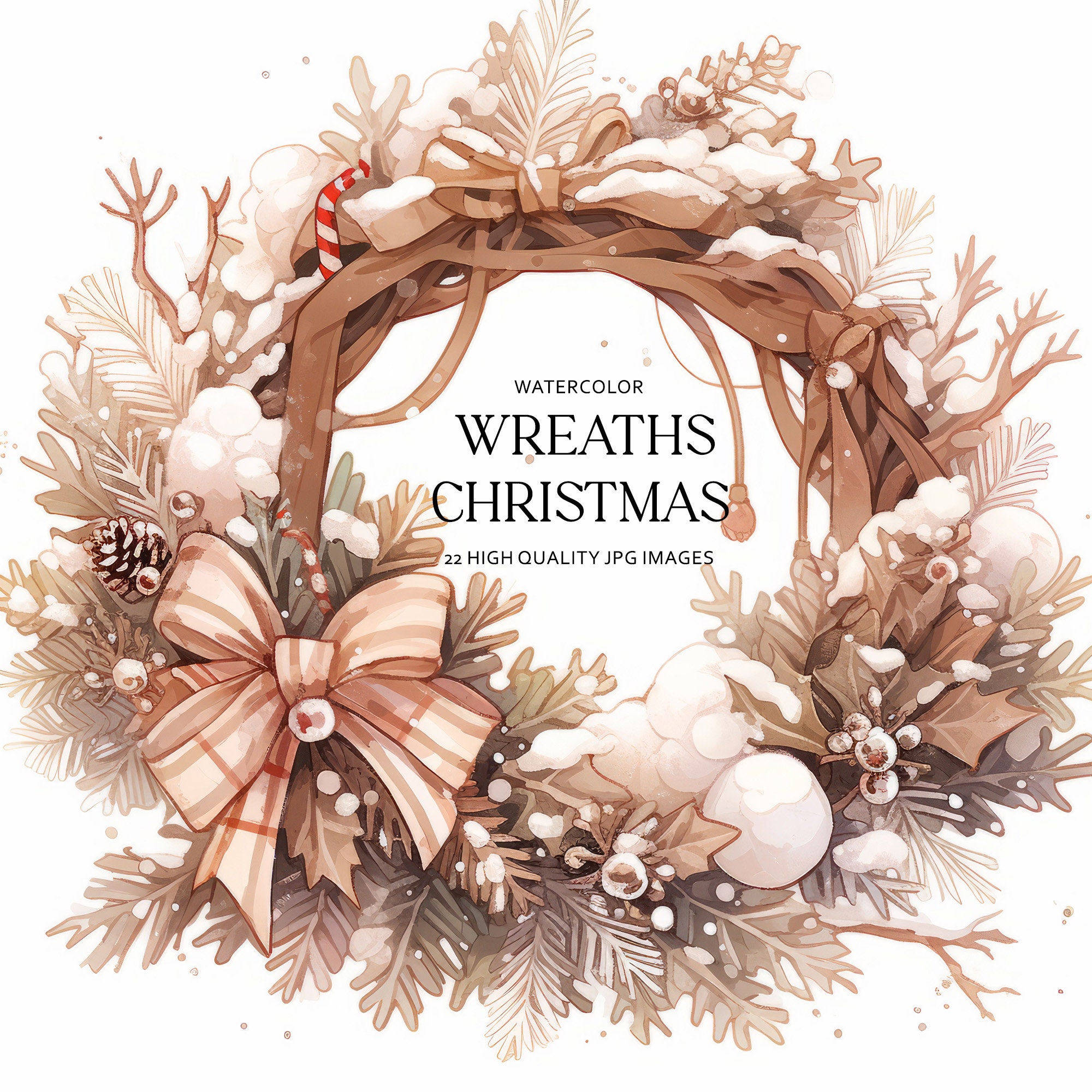 22 Watercolor Christmas Wreaths Clipart I Merry Christmas, Digital ...
