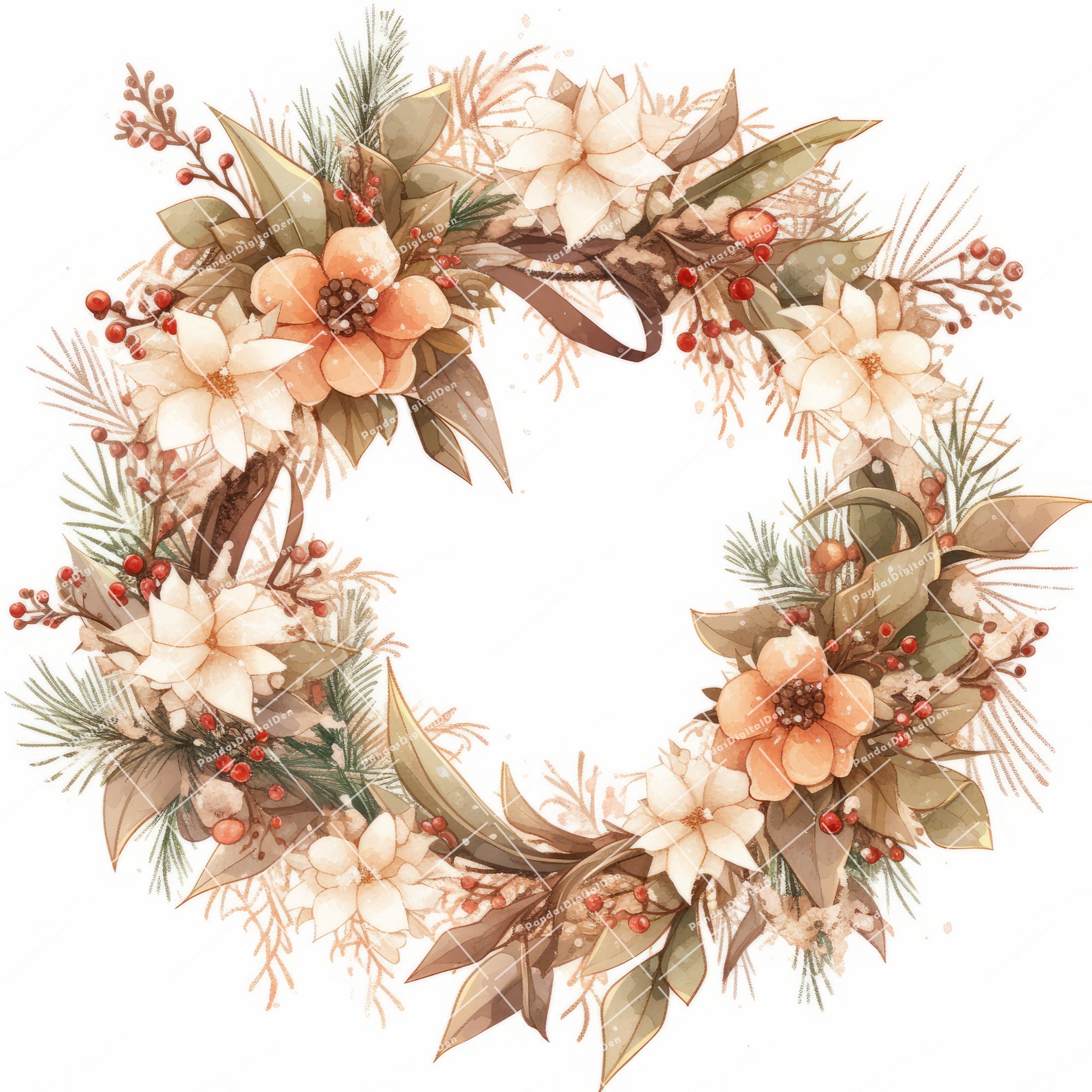 22 Watercolor Christmas Wreaths Clipart I Merry Christmas, Digital ...