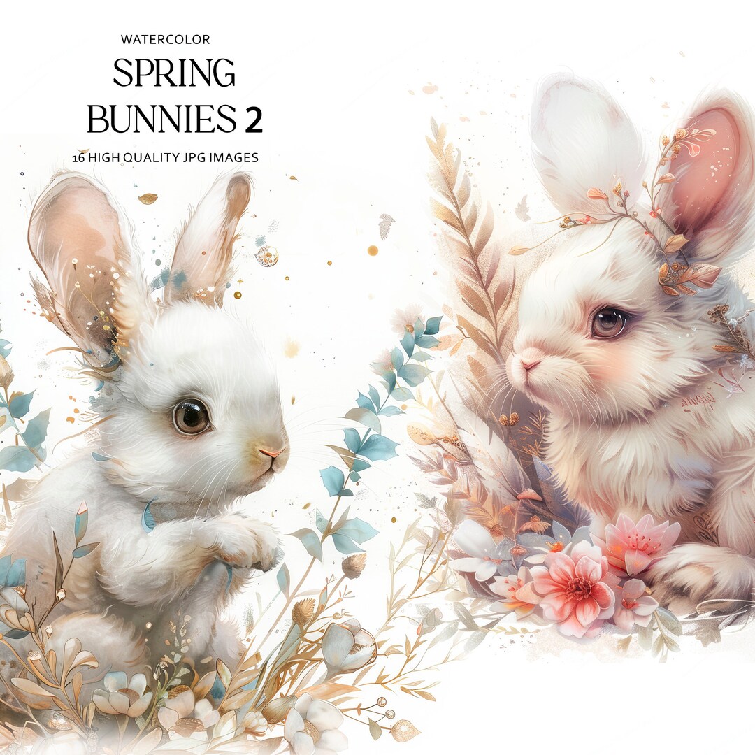 16 Bunnies Clipart I Easter Clipart I Nursery Spring I Wild Flowers ...