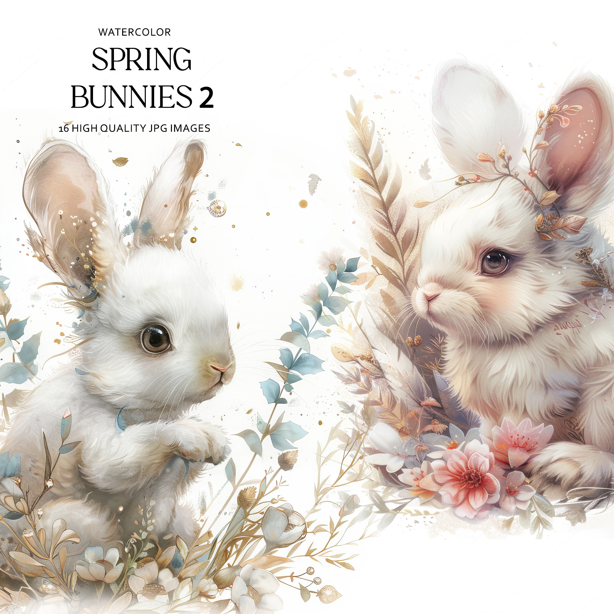 16 Bunnies Clipart I Easter Clipart I Nursery Spring I Wild Flowers ...