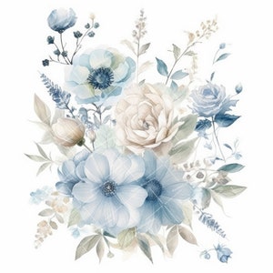 Pale Indigo Gardens - 20 Flower Bouquet Watercolor Clipart, Botanical ...