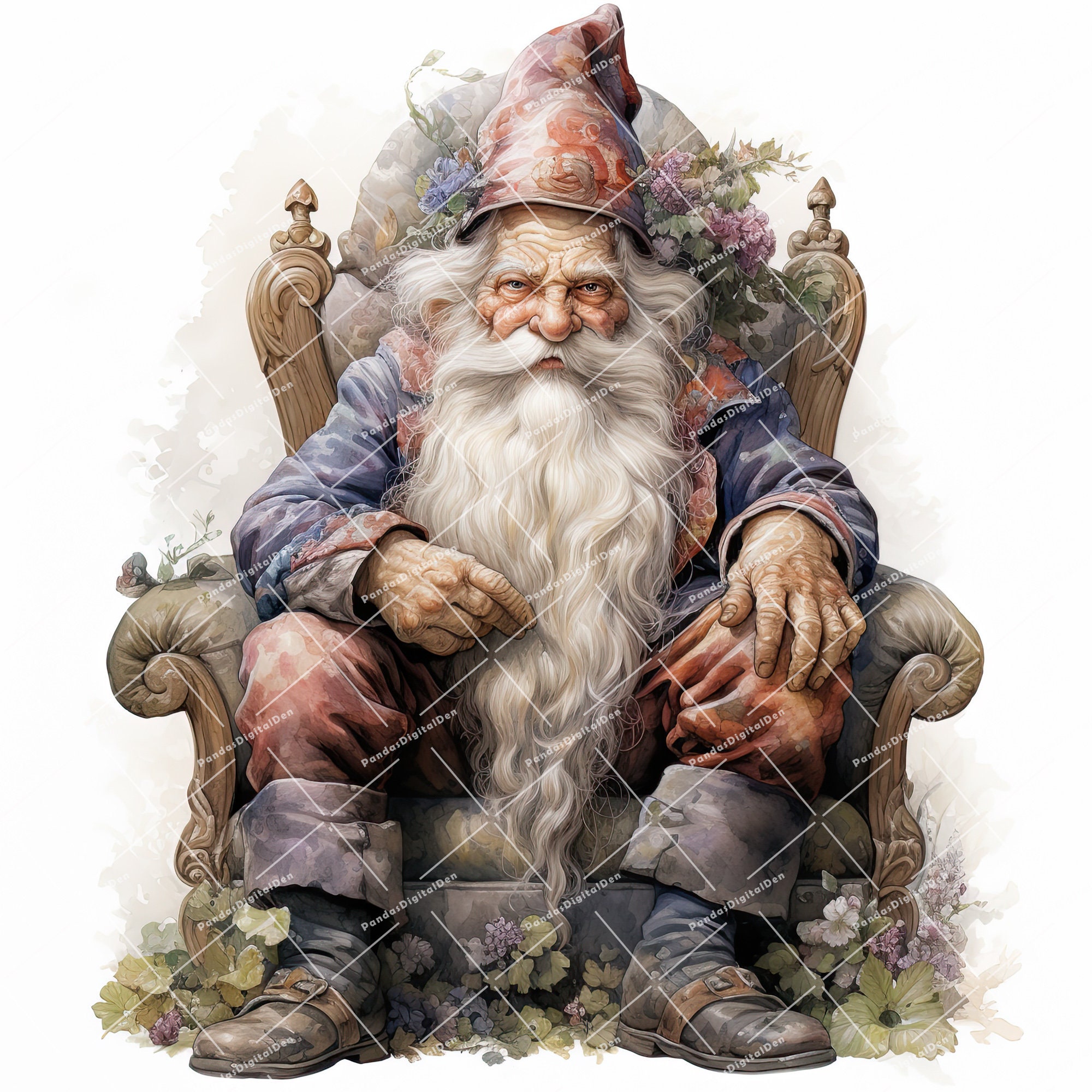 10 Garden Gnomes Portraits Watercolor Clipart Bundle Fantasy Magical ...