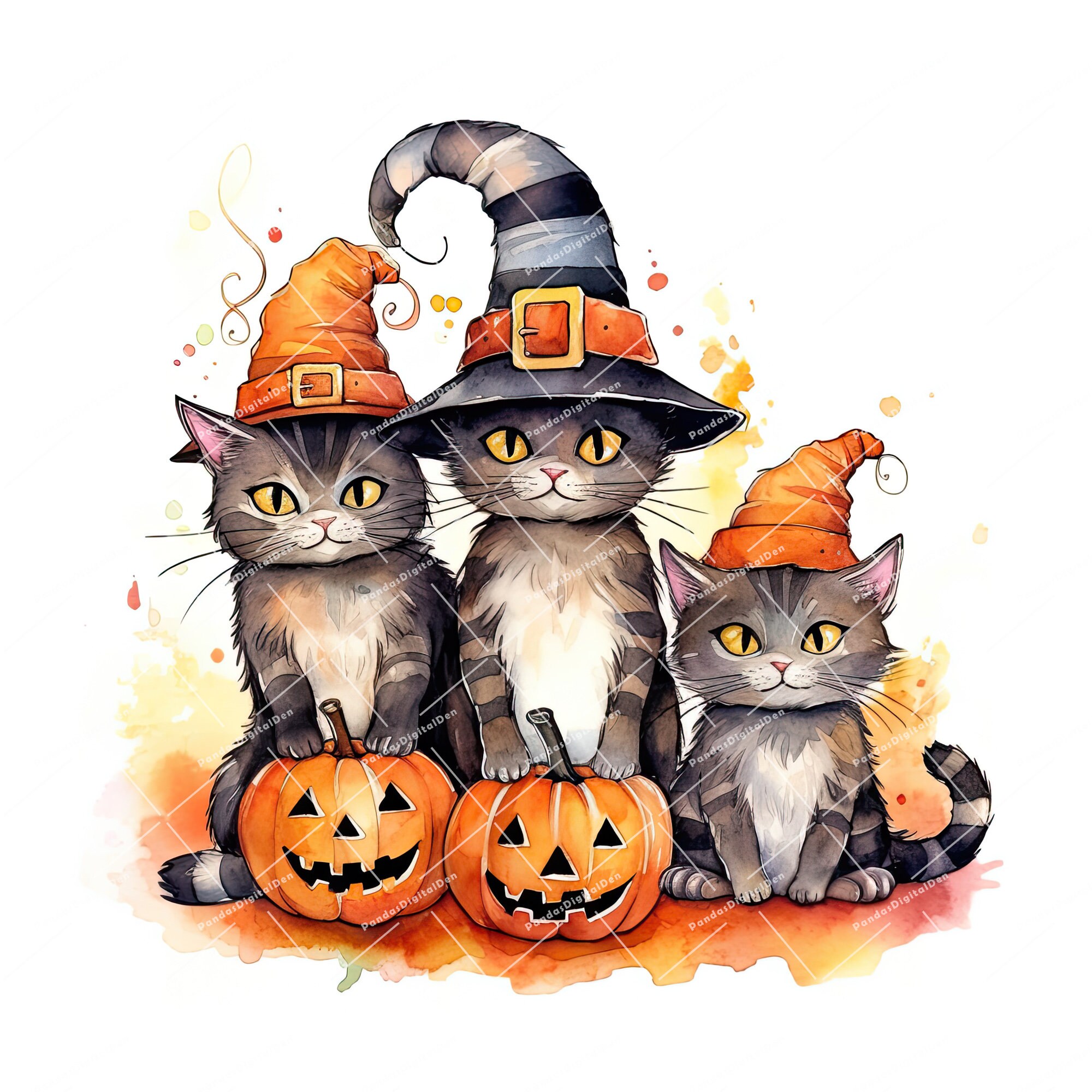 Watercolor Halloween Cat Clipart Set for Digital Invitations, Digital ...