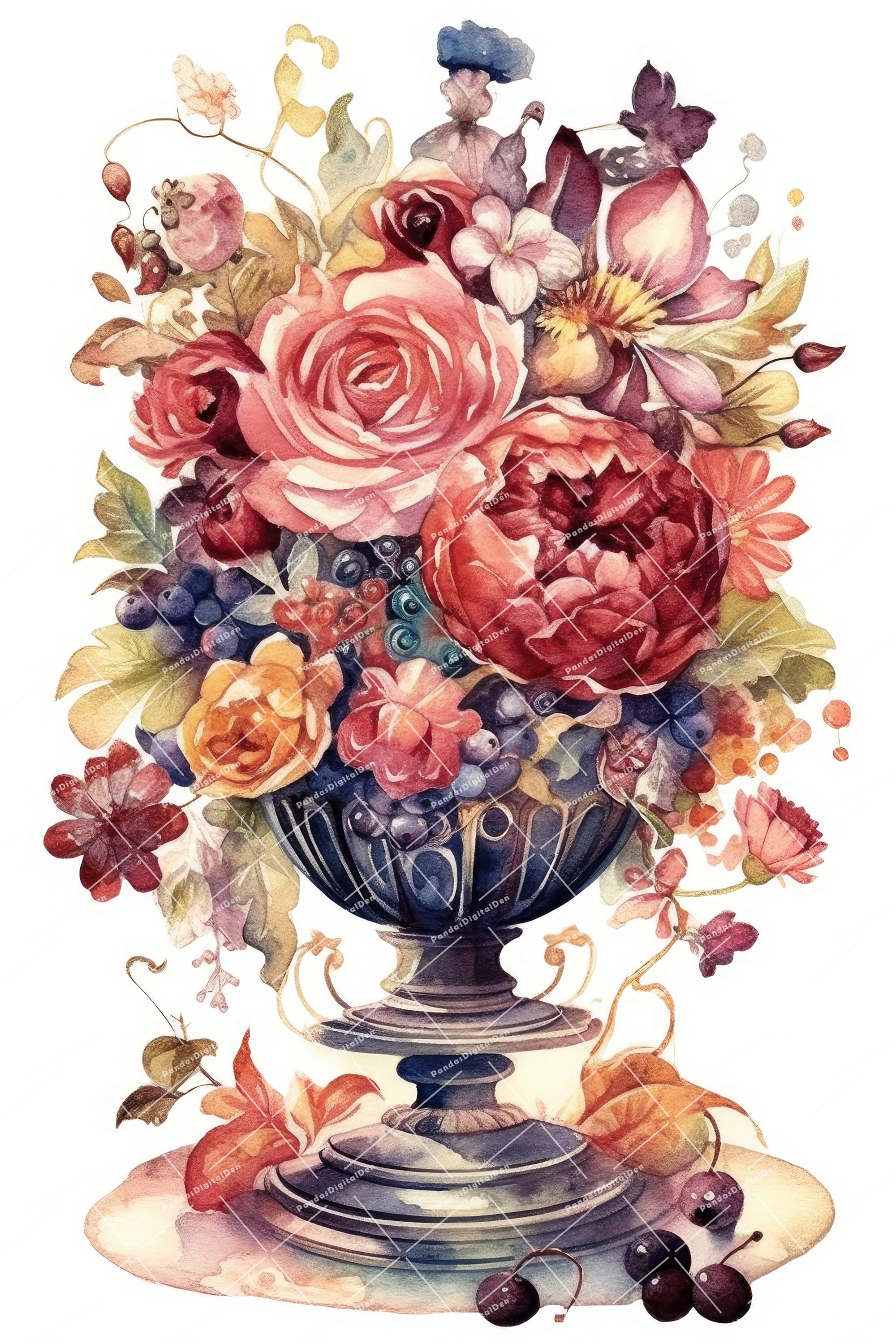Watercolor Victorian Flowers Clipart for Digital Invitations, Digital ...