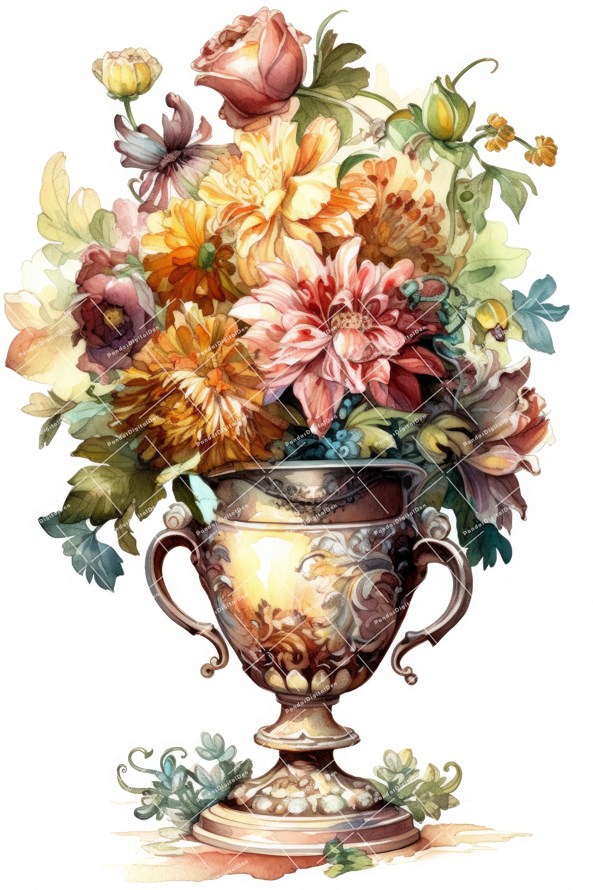 Watercolor Victorian Flowers Clipart for Digital Invitations, Digital ...