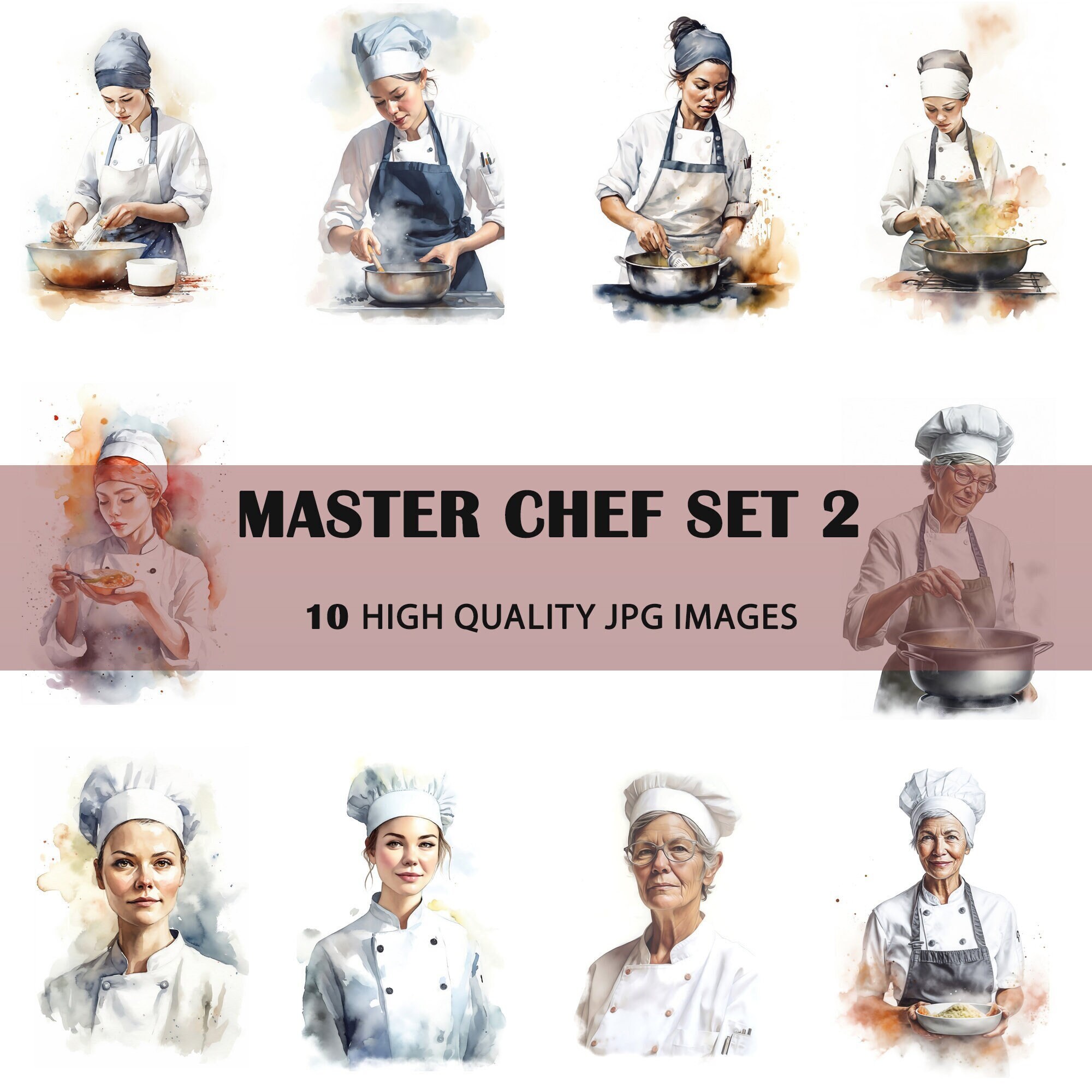 Pastel Watercolor Master Chef Set 2 Clipart for Digital Invitations ...