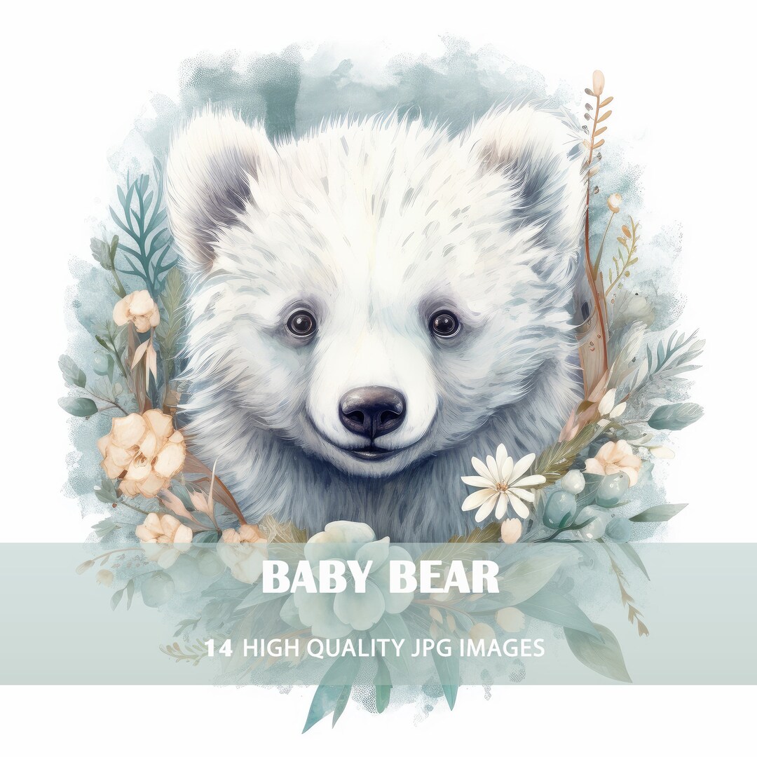 Watercolor Cute Baby Bear Clipart for Digital Invitations, Digital ...