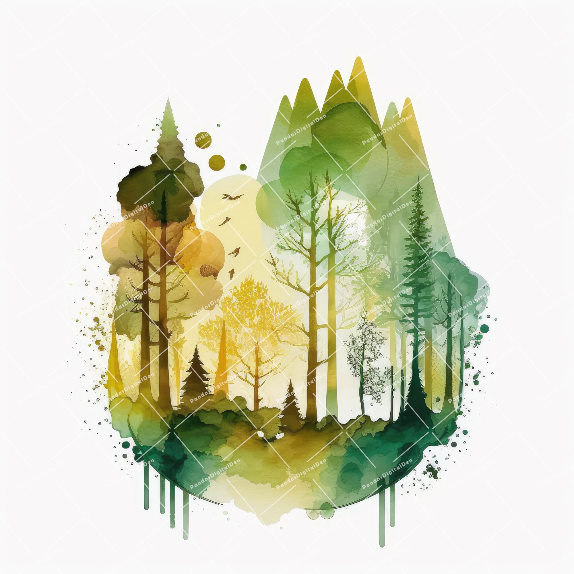 Watercolor Minimalistic Forest Clipart for Digital Invitations, Digital ...