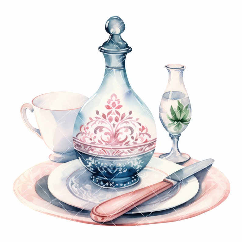 14 Watercolor Table Setting Art, Commercial Use Clipart, Home Clipart ...