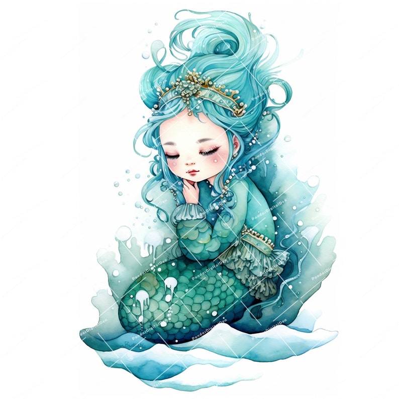 Watercolor Winter Mermaid Clipart for Digital Invitations, Digital ...