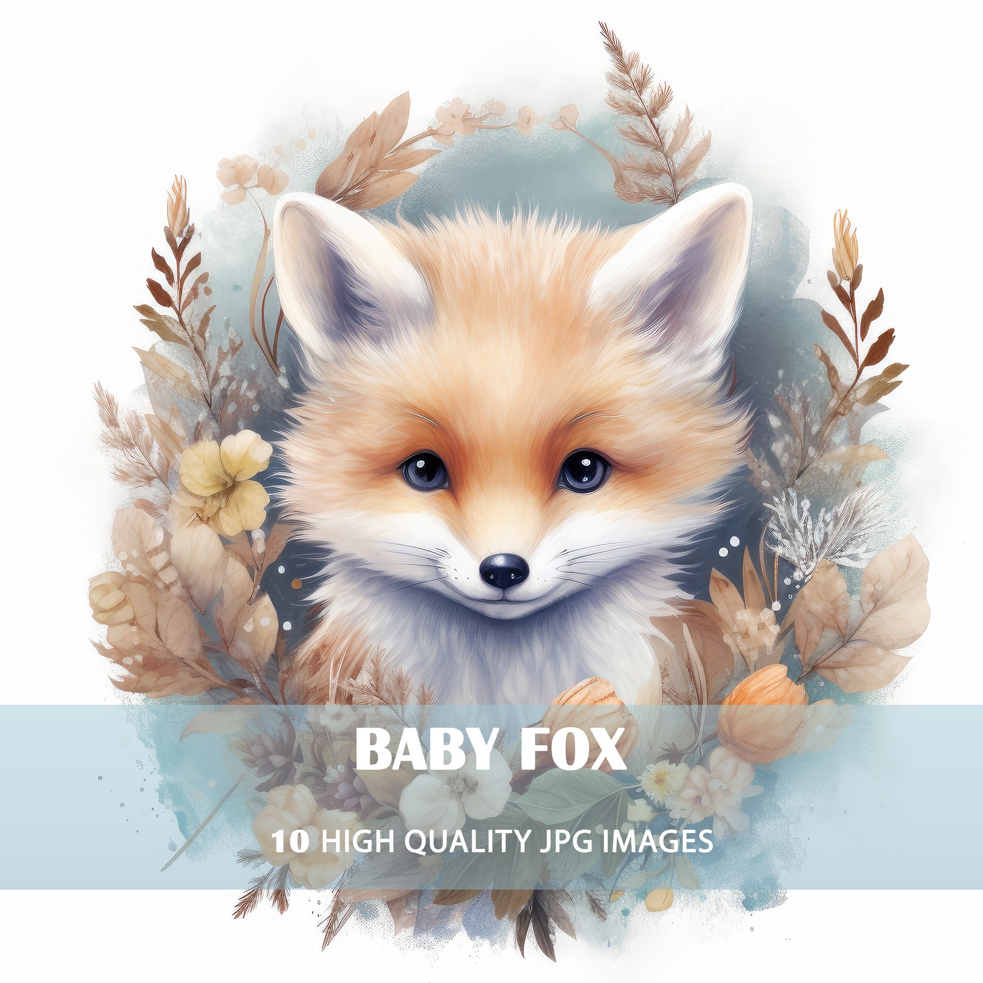 Watercolor Cute Baby Fox Clipart for Digital Invitations, Digital ...