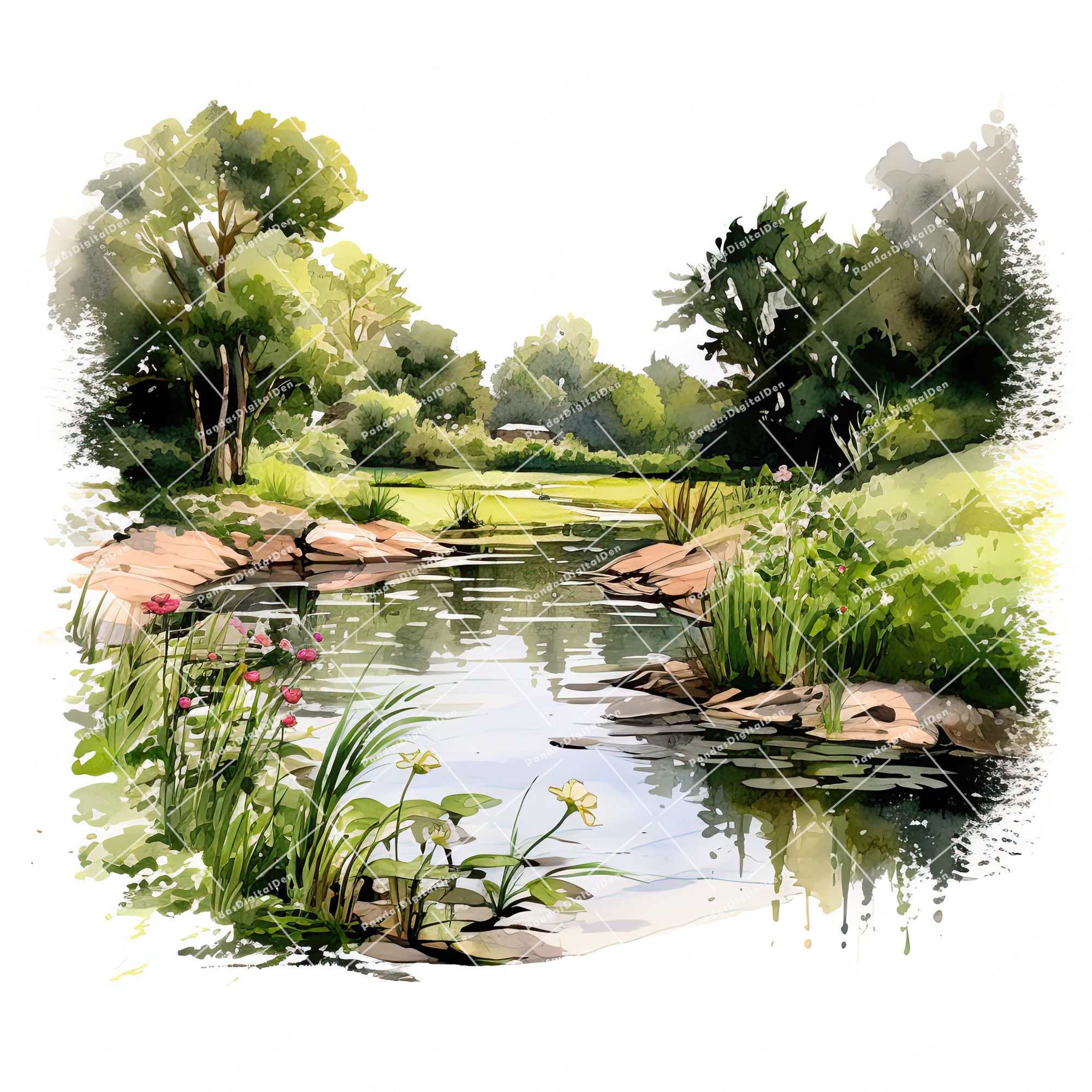 Country Ponds Clipart - Watercolor Ponds - Summer Clipart - Serene ...