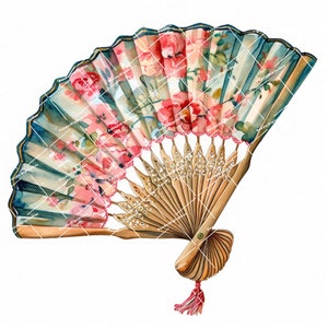 Elegant Flower Fan Clipart | Set of Hand Fan Illustrations | Watercolor ...