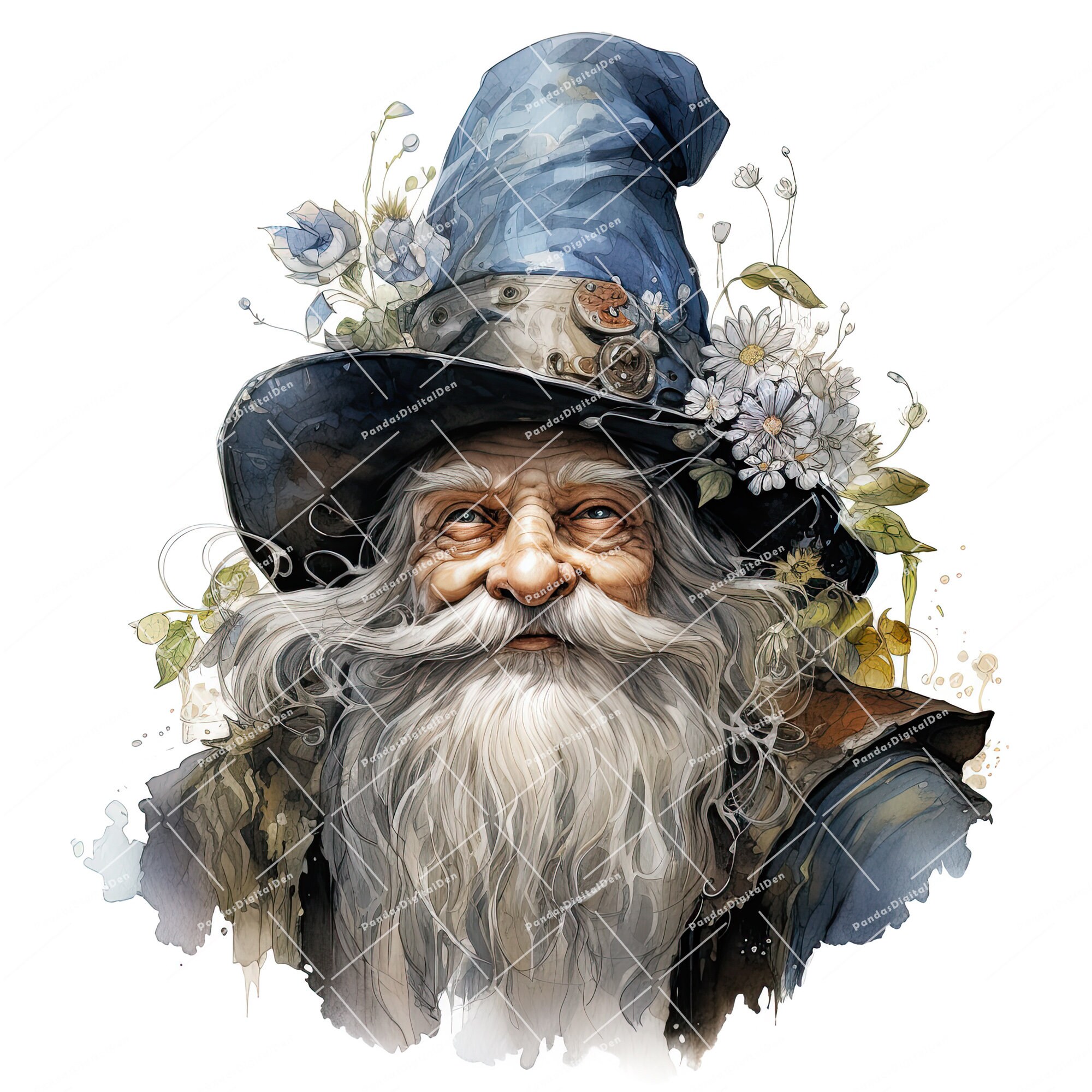 10 Garden Gnomes Portraits Watercolor Clipart Bundle Fantasy Magical ...