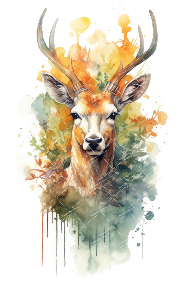 8 Watercolor Deer Portrait Clipart for Digital Invitations, Digital ...