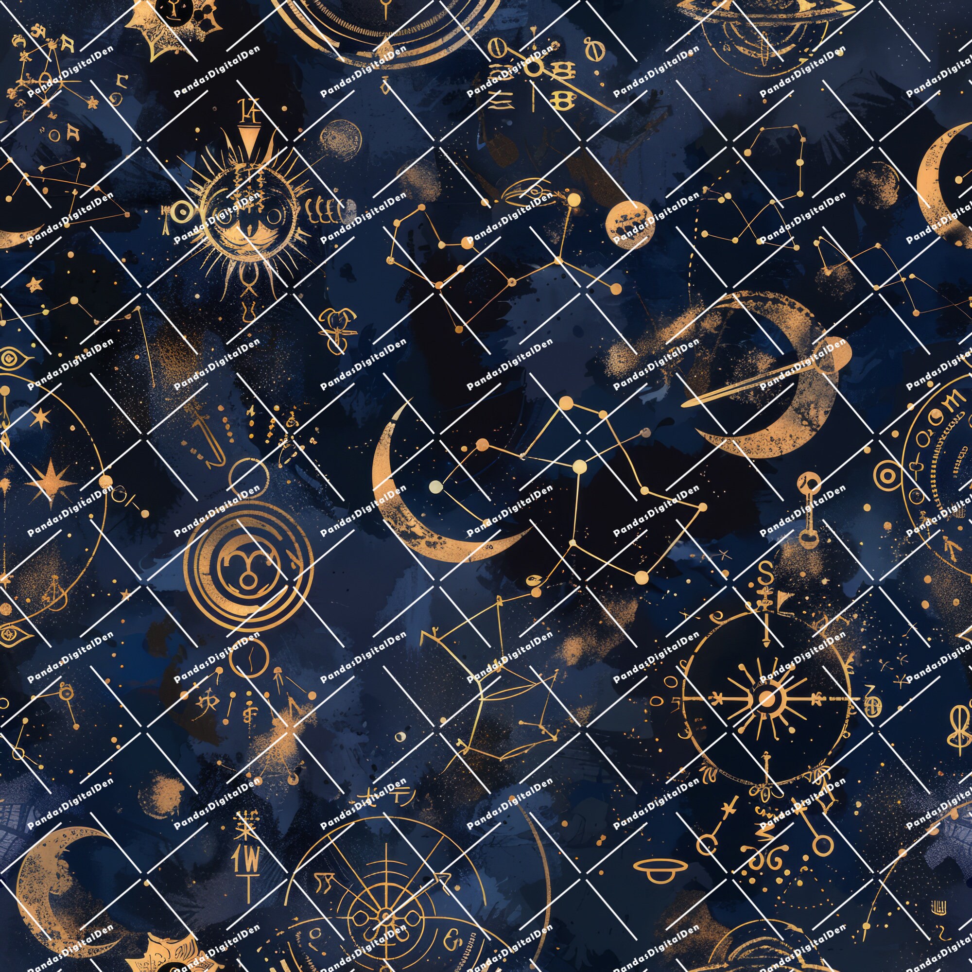 Watercolor Astrology Texture: Seamless Asian Pattern (digital Download ...