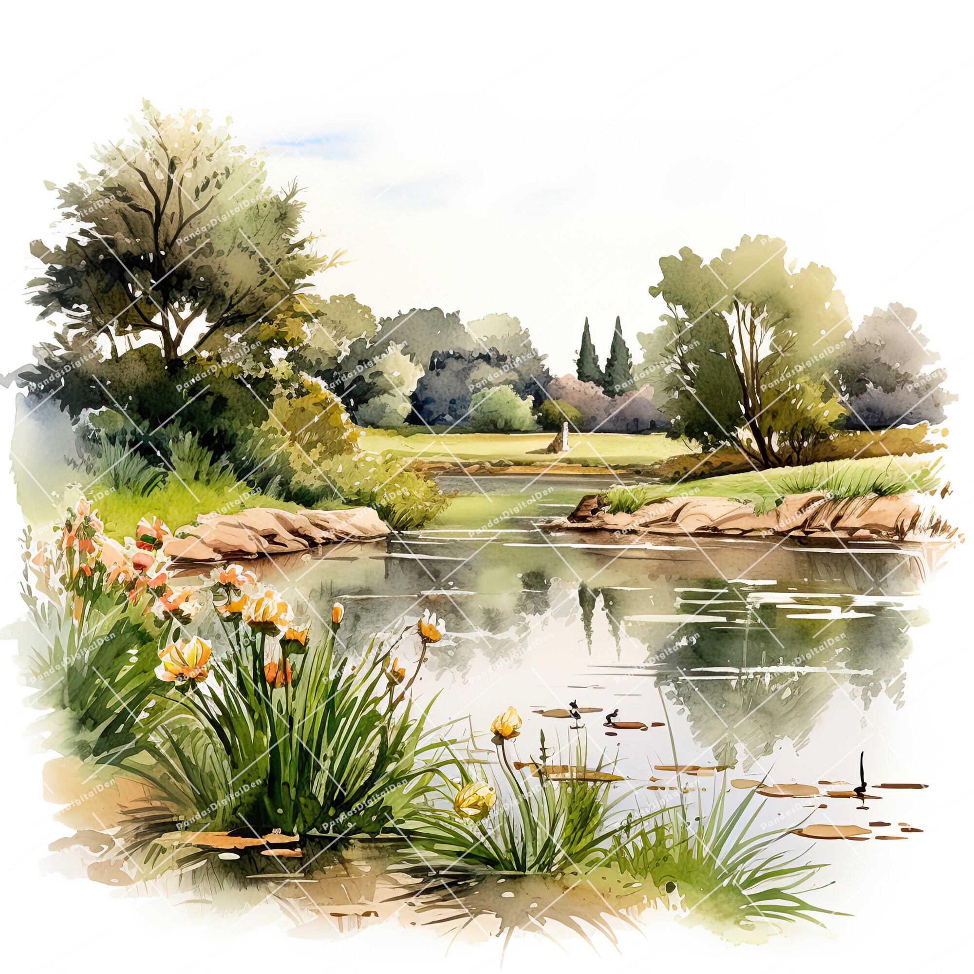 Country Ponds Clipart - Watercolor Ponds - Summer Clipart - Serene ...