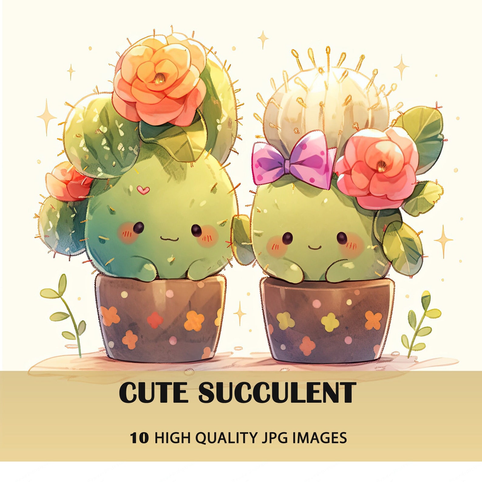 Cute Watercolor Kawaii Cactus Clipart Bundle | Set of Cacti ...
