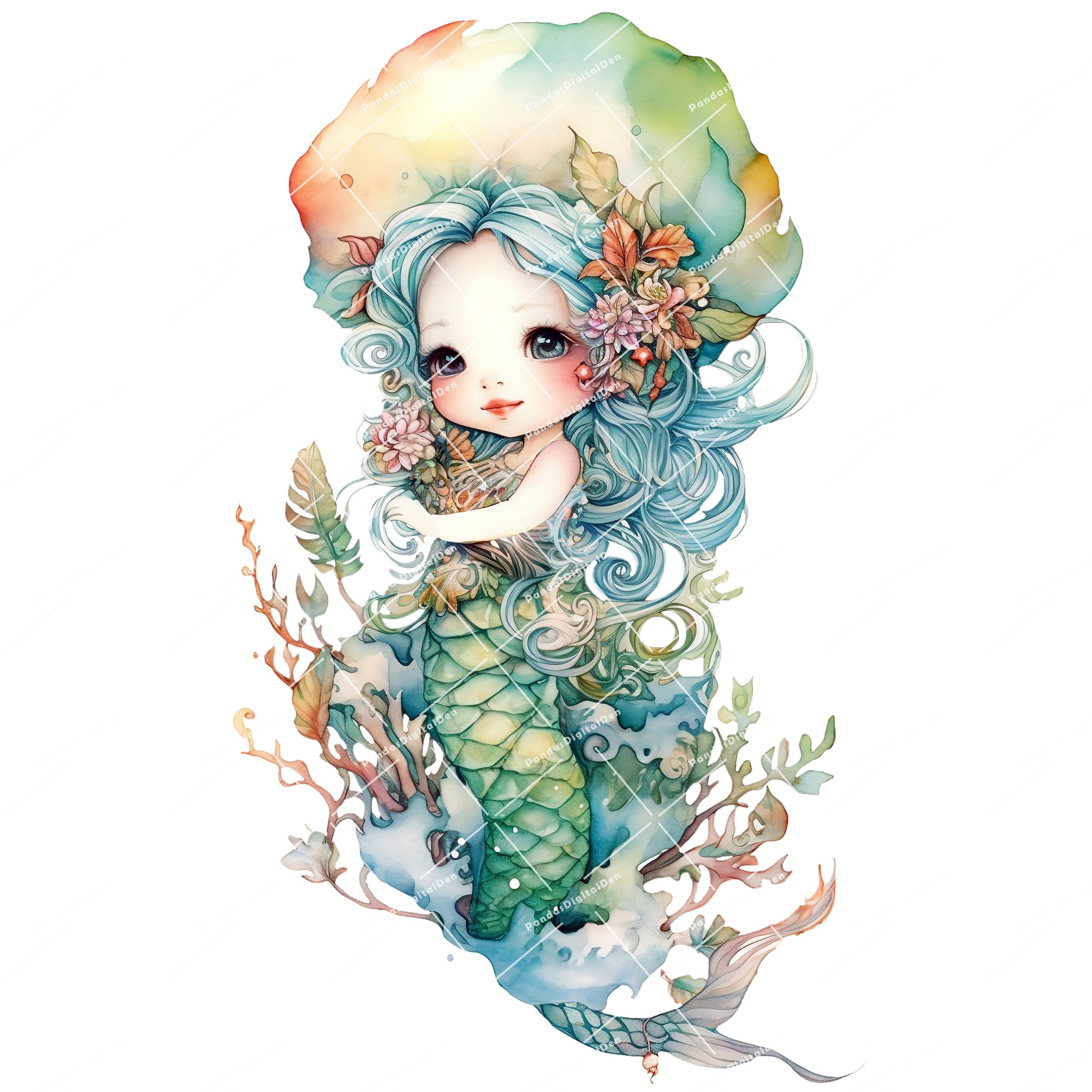 Watercolor Winter Mermaid Clipart for Digital Invitations, Digital ...