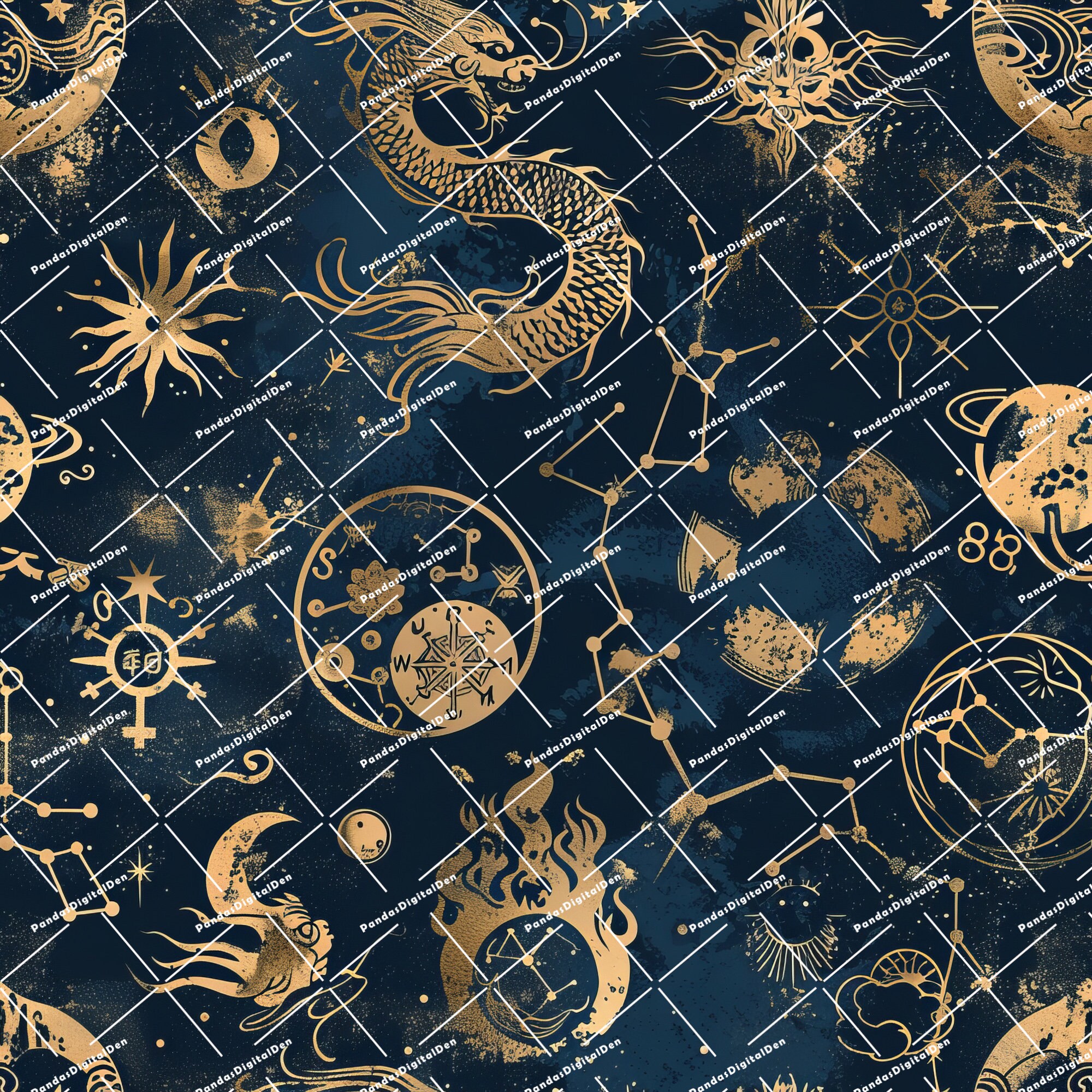 Watercolor Astrology Texture: Seamless Asian Pattern (digital Download ...