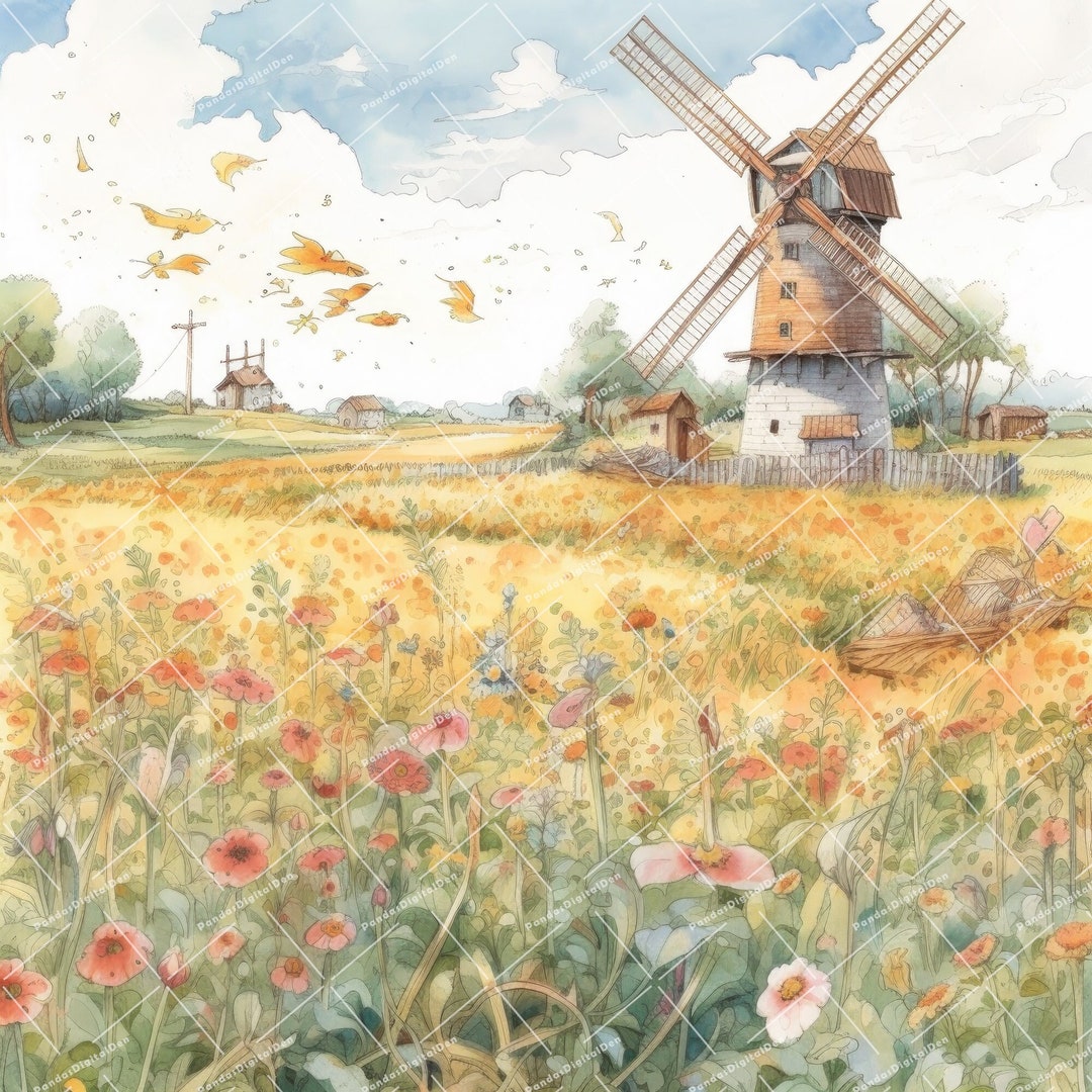 Watercolor Rustic Farm Landscapes Clipart for Digital Invitations ...