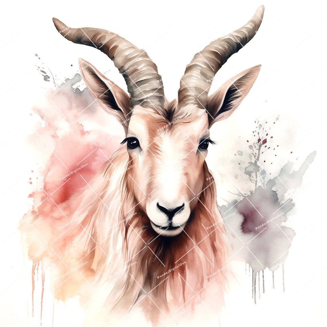 Watercolor Markhor Portraits Clipart for Digital Invitations - Etsy