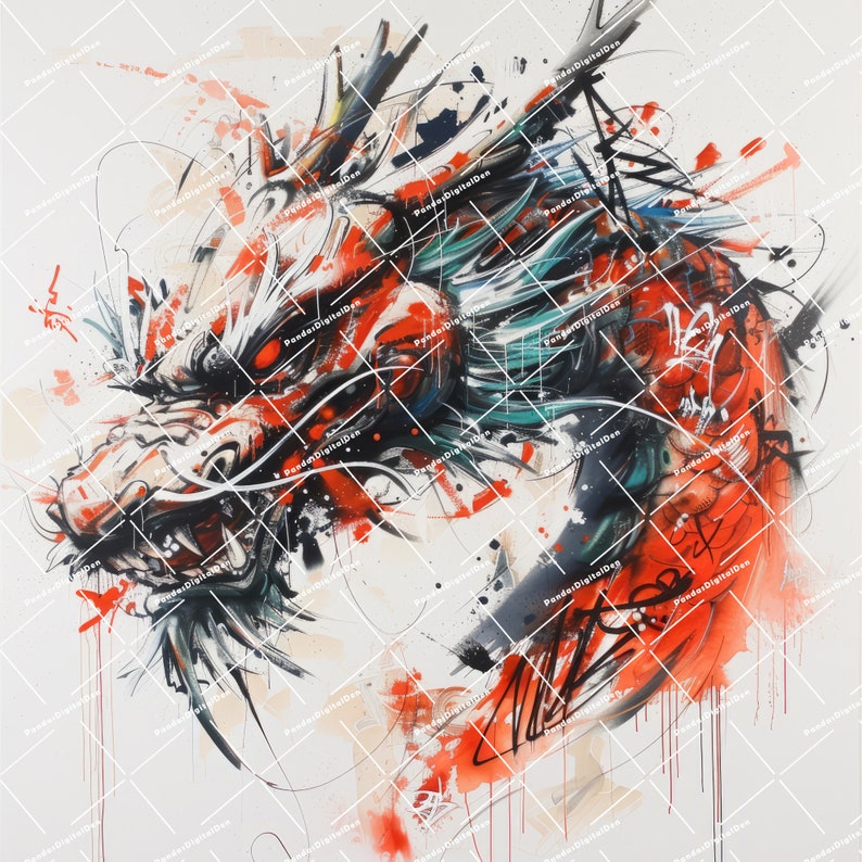Chinese Graffiti Dragon Clipart, Digital Download, Mixed Media, Digital ...