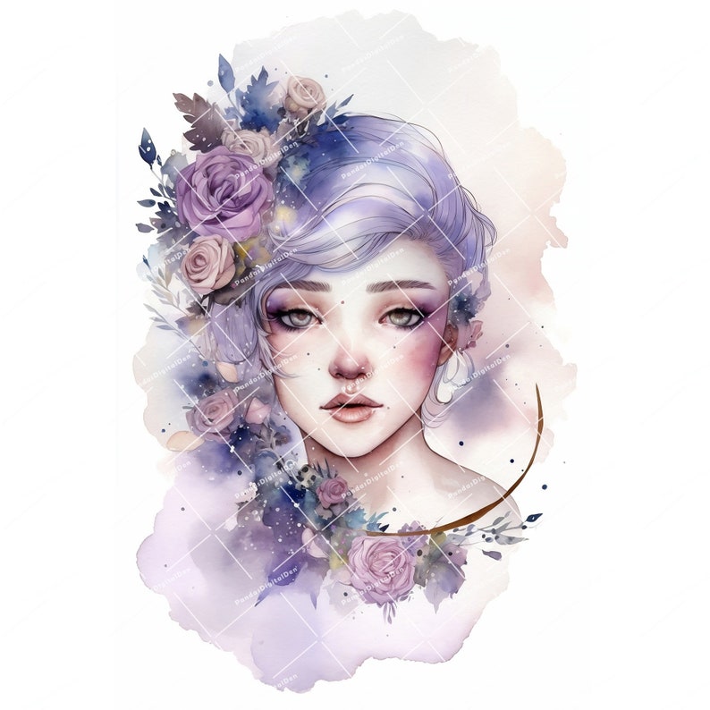 Watercolor Moon Pixie Clipart for Digital Invitations, Digital Posters ...