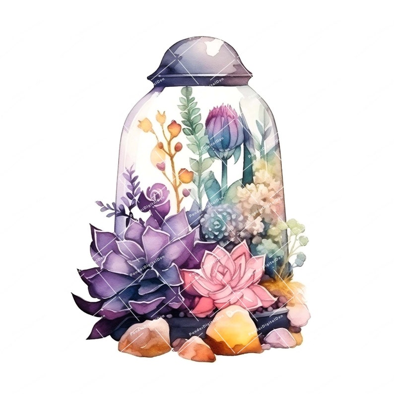 Watercolor Plant Terrarium Clipart for Digital Invitations, Digital ...
