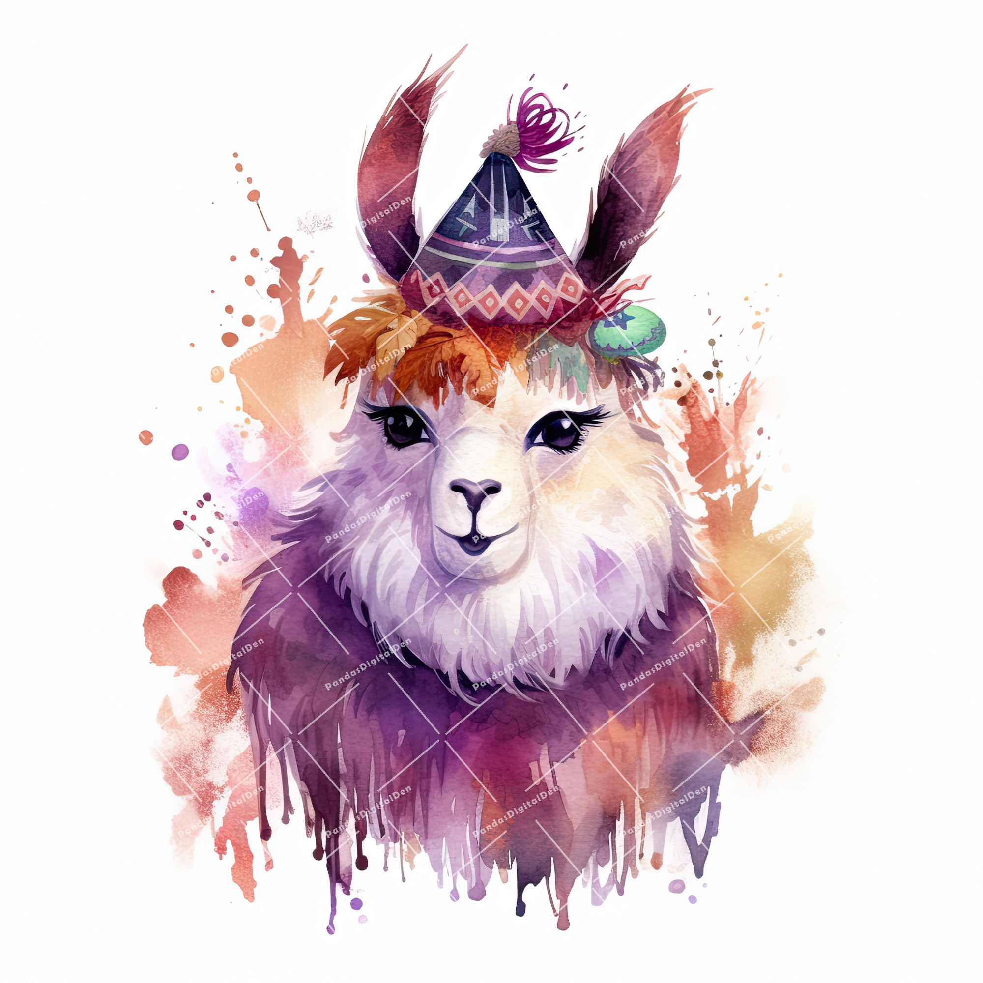 Watercolor Amethyst Llamas Clipart for Digital Invitations, Digital ...