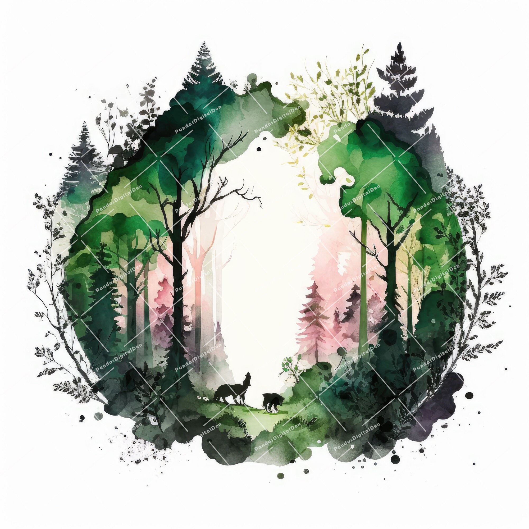 Watercolor Minimalistic Forest Clipart for Digital Invitations, Digital ...
