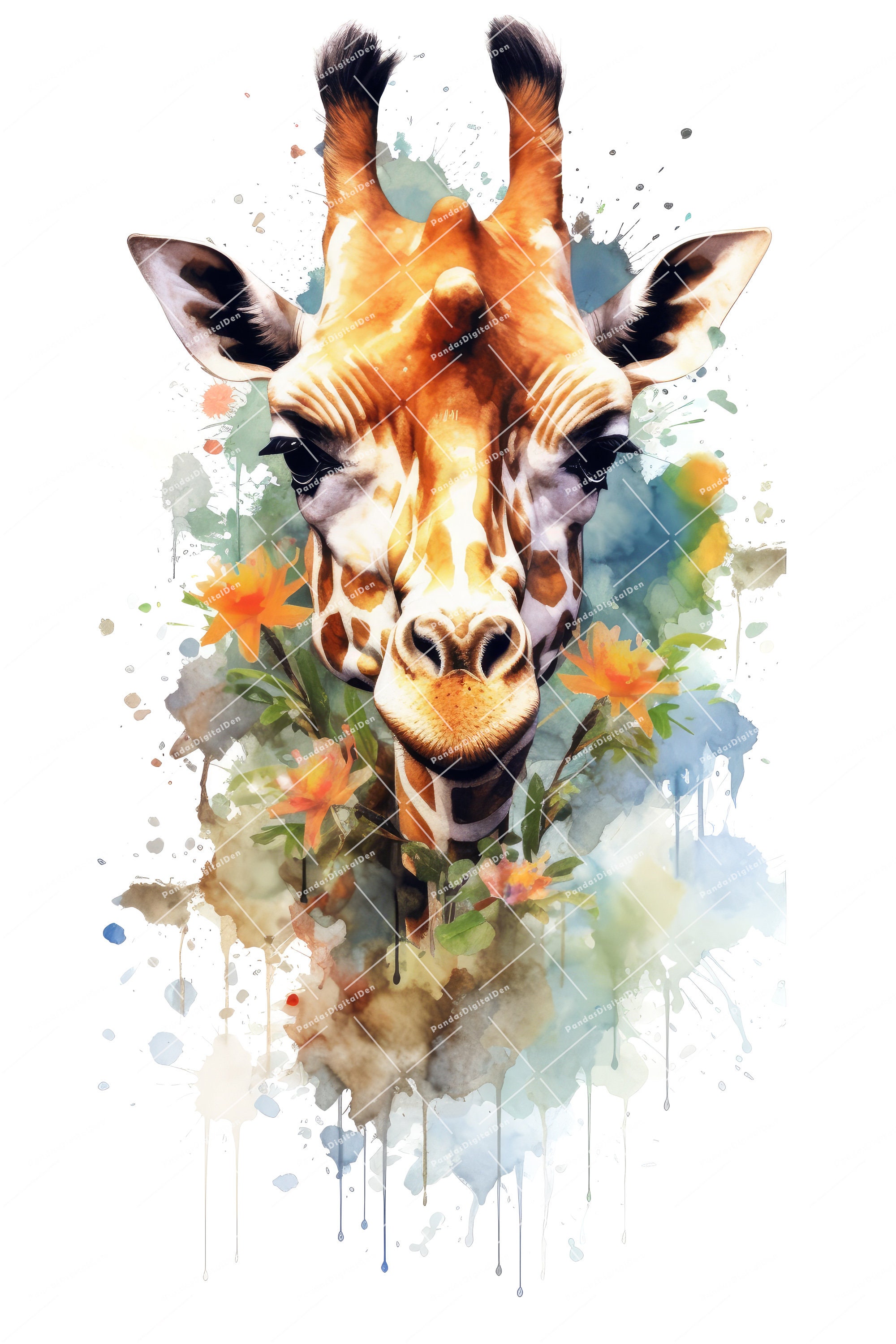 8 Watercolor Giraffe Portrait Clipart for Digital Invitations, Digital ...