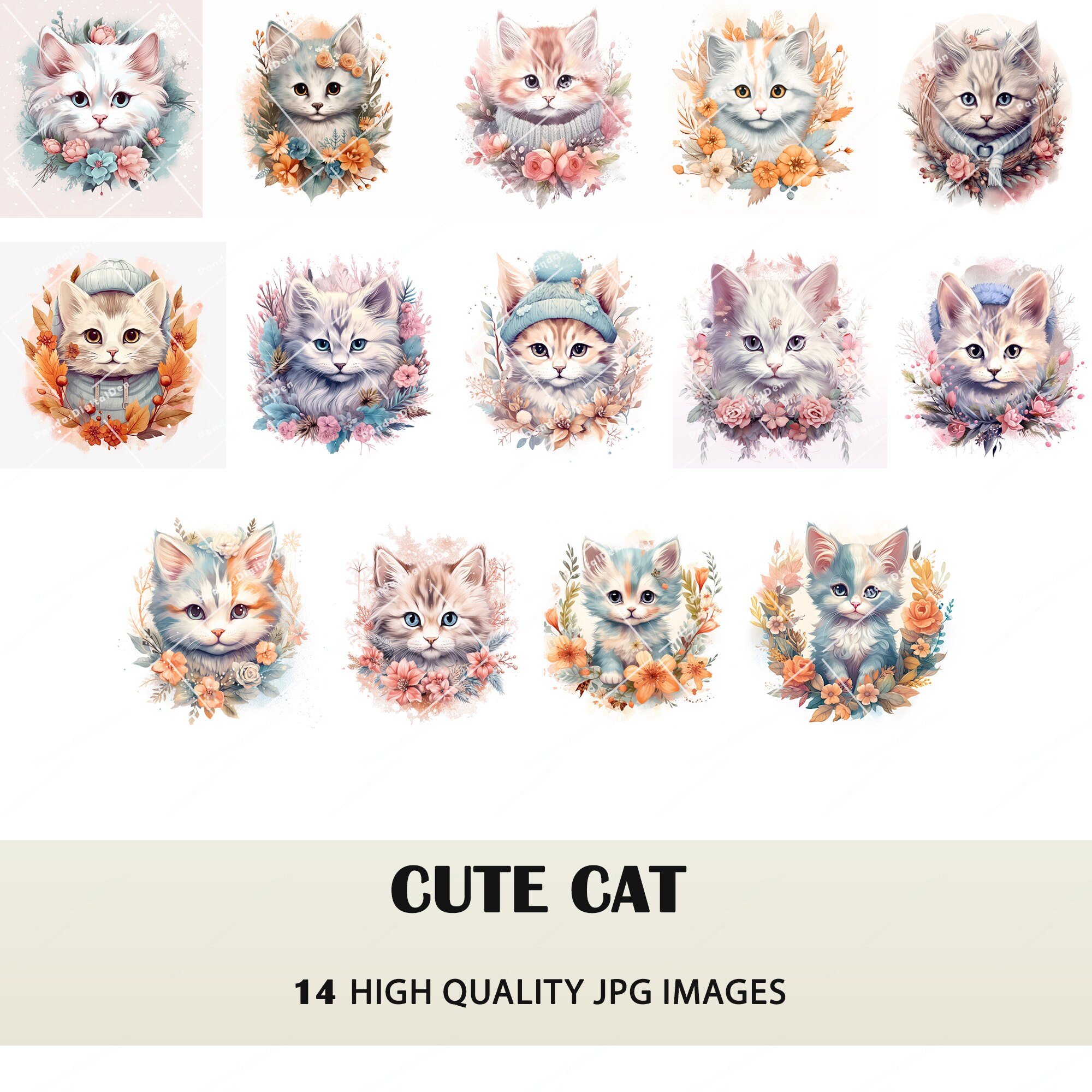 Watercolor Cute Cat Clipart for Digital Invitations, Digital Posters ...