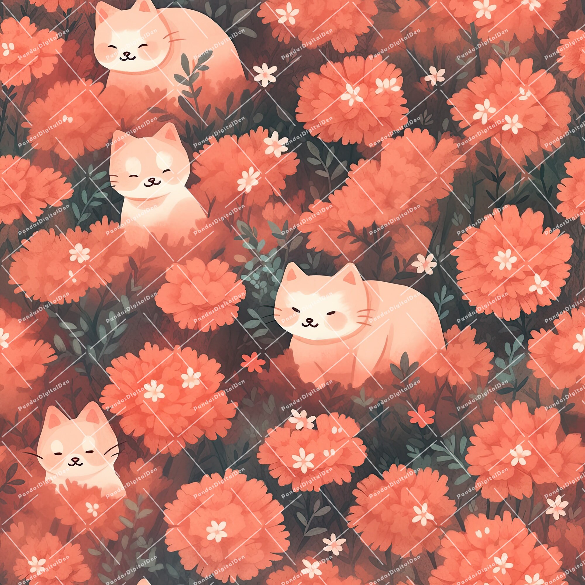 26 Watercolour Seamless Kawaii Cat Texture Seamless Pattern Cat in the ...