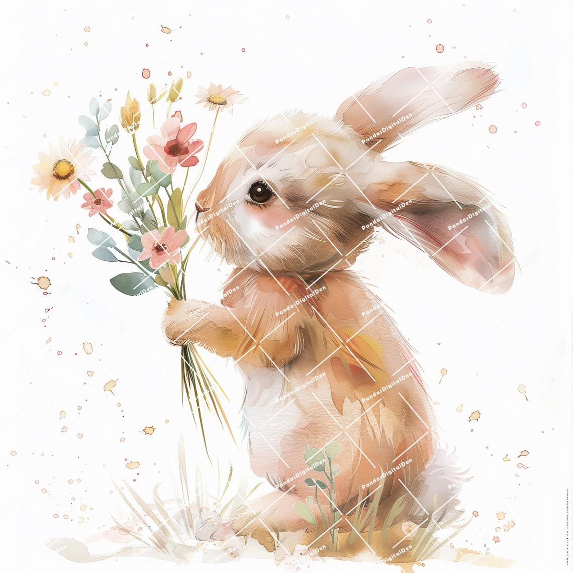 15 Bunnies Clipart I Easter Clipart I Nursery Spring I Wild Flowers ...