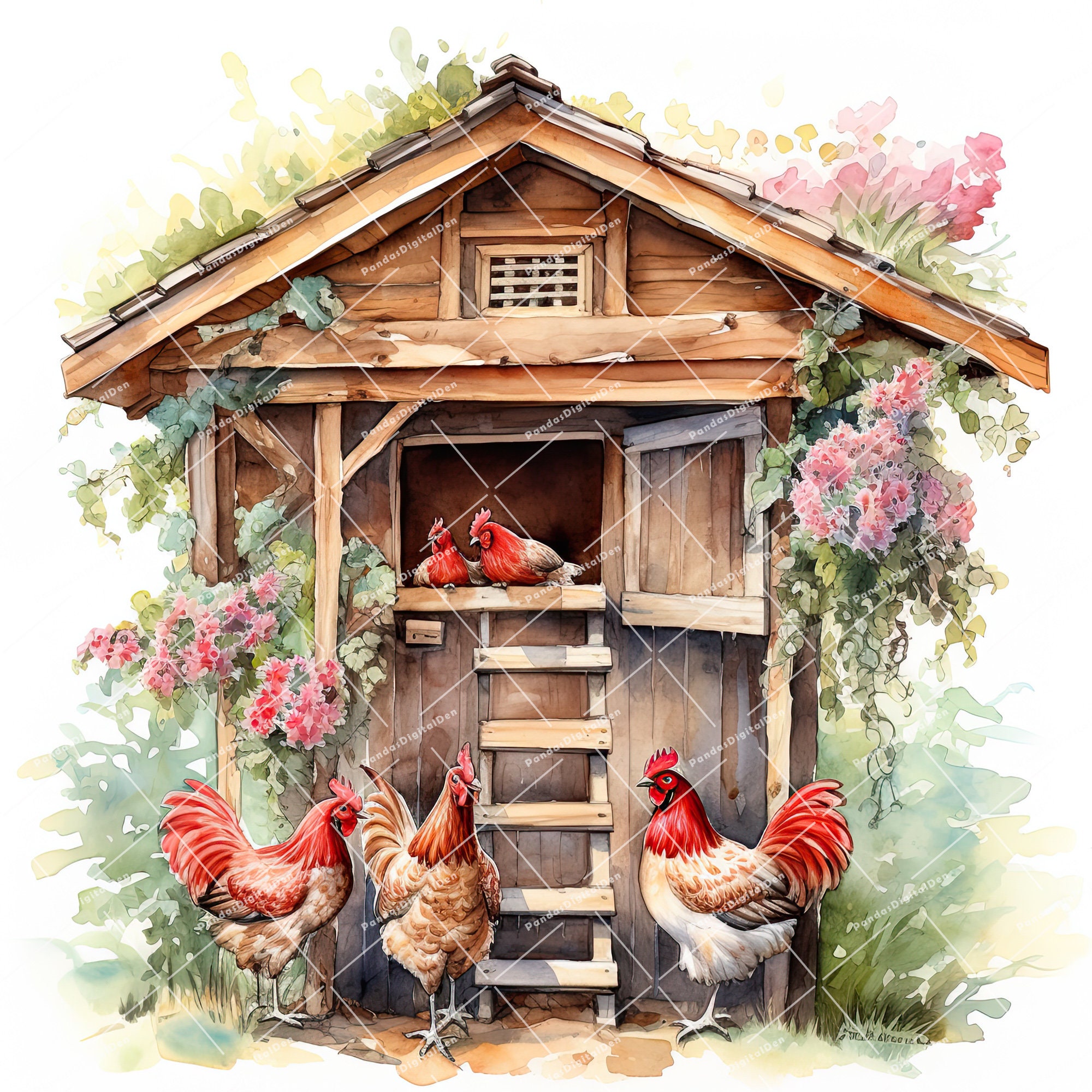 8 Watercolor Chicken Coop Clipart for Digital Invitations - Etsy