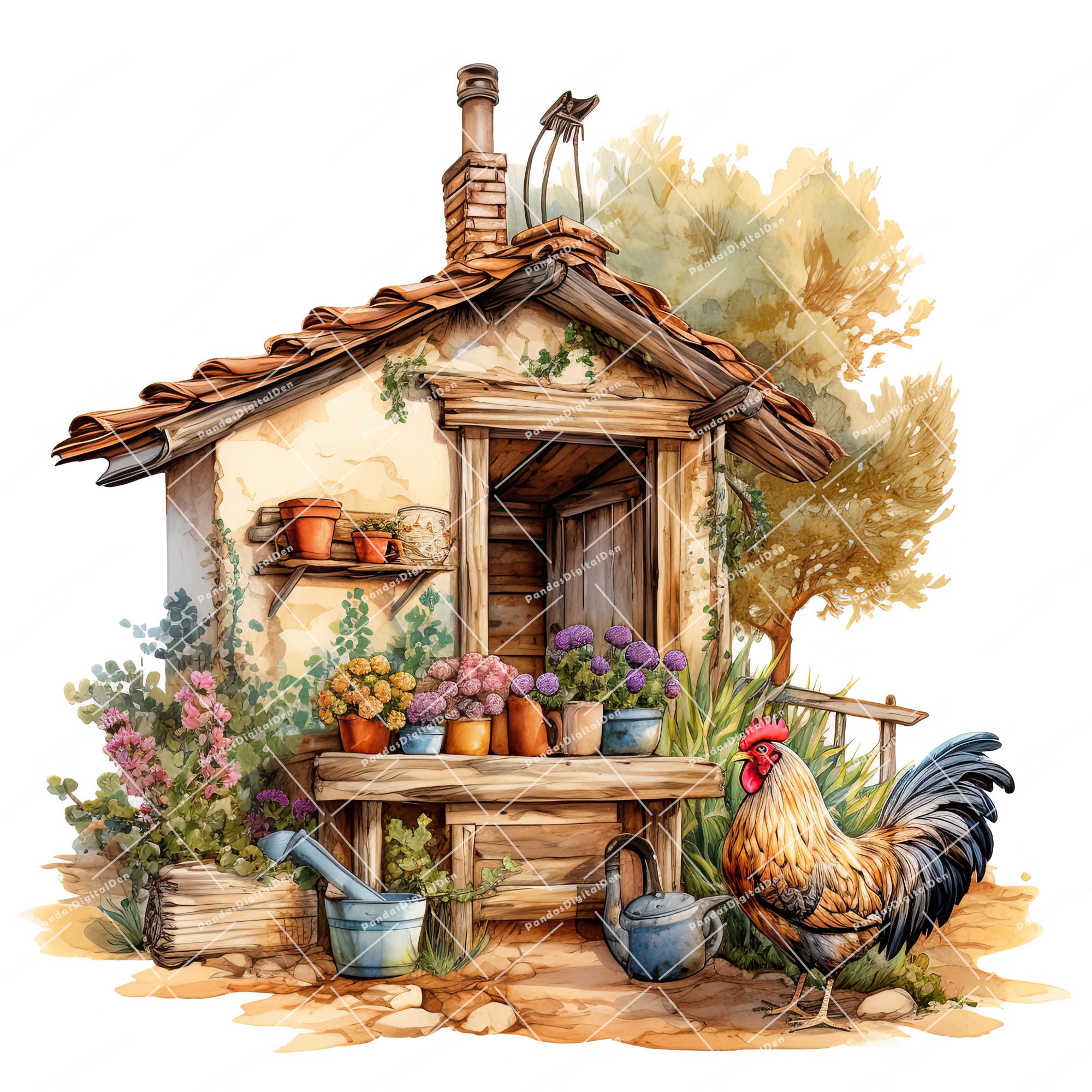 8 Watercolor Chicken Coop Clipart for Digital Invitations - Etsy