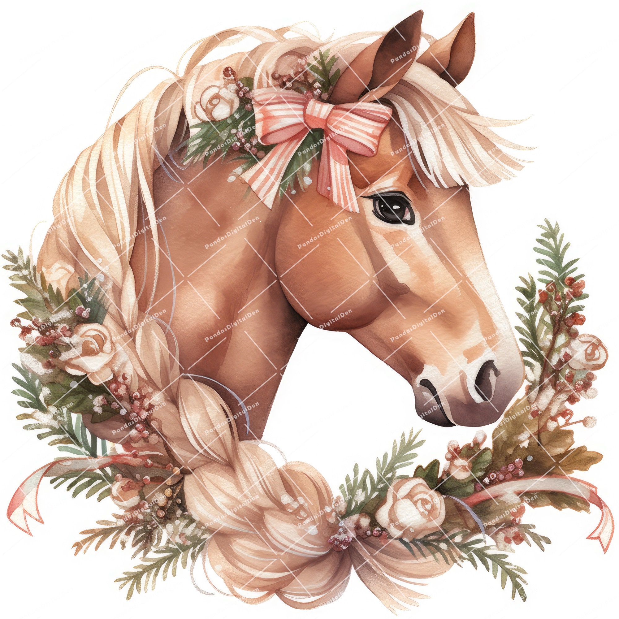 20 Watercolor Christmas Fairy Horses Clipart Set, Horse Portrait, Farm ...